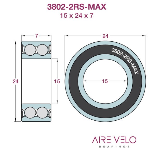 3802-2RS-MAX 15 x 24 x 7 (3802-VRS) Steel or Black Oxide